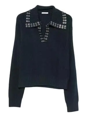 Patrizia Pepe Eyelet-embellished Ribbed-knit Sweater - Blue