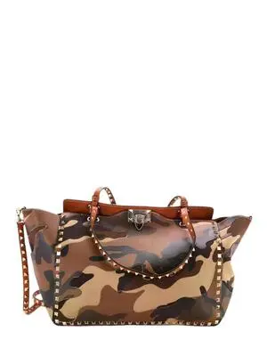 VALENTINO Valentino Garavani Rockstud Camouflage Leather And Canvas Medium Tote Bag
