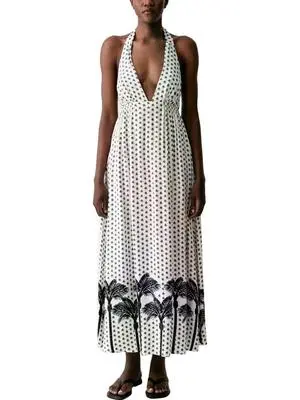 Marc O'polo Palm-print Halterneck Dress - White