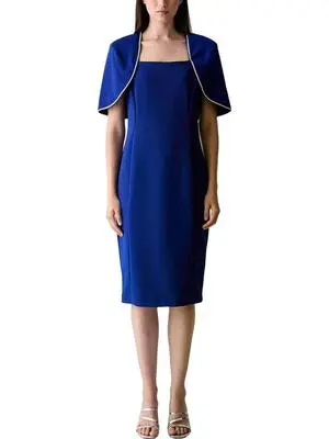 Joseph Ribkoff Midi Crystal-embellished Cape-overlay Dress - Blue