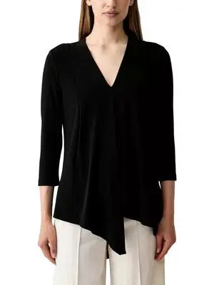 Joseph Ribkoff Asymmetric V-neck Top With Three-quarter Length Sleeves - Black