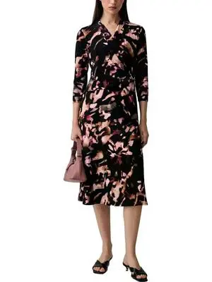 Joseph Ribkoff Midi Abstract-print Wrap-style Dress - Black
