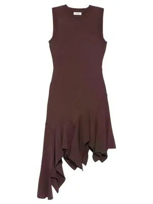 Sandro Asymmetrical Ruffled Knit Mini Dress - Brown