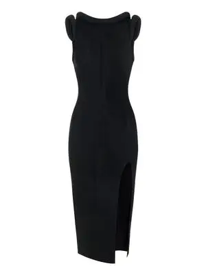 Elisabetta Franchi Ribbed Knit Dress With 3d Volume Detail - Black