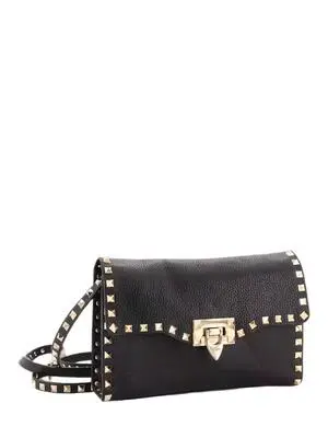 Valentino Garavani Rockstud Flip Lock Flap Bag Leather Small Shoulder Bag - Black