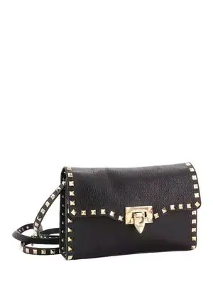 Valentino Garavani Rockstud Flip Lock Flap Leather Small Shoulder Bag - Black