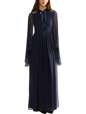 Erdem Embellished Silk-creponne Maxi Gown - Blue