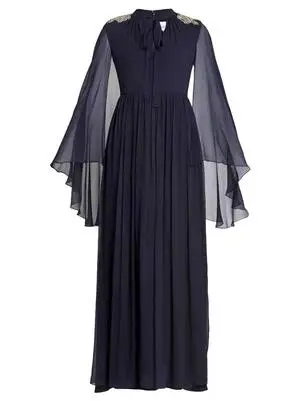 Erdem Embellished Silk-creponne Maxi Gown - Blue