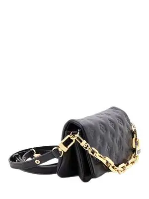 LOUIS VUITTON Convertible Coussin Pochette Monogram Embossed Lambskin Shoulder Bag - Black
