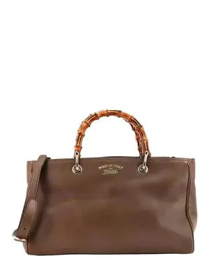 Gucci Bamboo Shopper Leather Medium Tote Bag - Brown