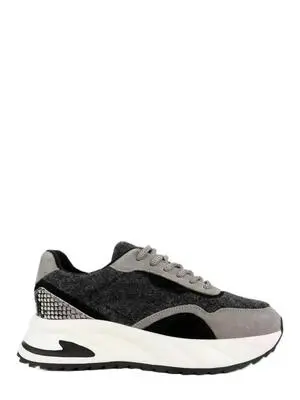 LINDA BAUMANN Snakeskin-effect Panelled Sneakers - Grey