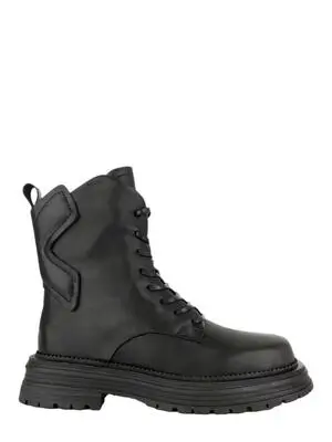 LINDA BAUMANN Paneled Lace-up Boots - Black
