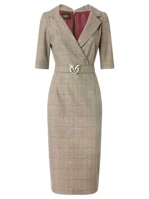 Pinko Prince Of Wales-check Belted Midi Dress - Neutrals