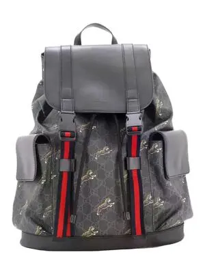 Gucci Double Pocket Buckle Printed Gg Coated Canvas Backpack - Black