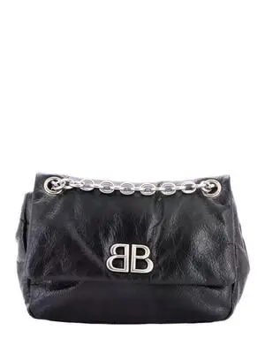 Balenciaga Monaco Chain Flap Leather Mini Shoulder Bag - Black