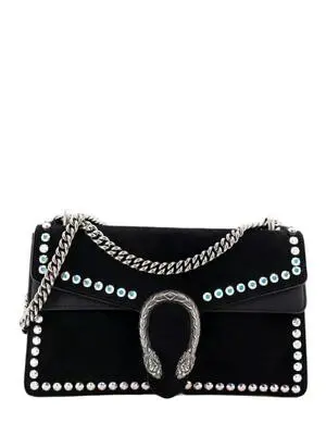 Gucci Dionysus Bag Crystal Embellished Suede Small Shoulder Bag - Black