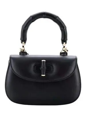 Gucci Bamboo 1947 Leather Top Handle Satchel - Black