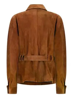 Alessandra Rich Belted Suede Jacket - Brown