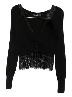 Ermanno Scervino Lace-trim Button-up Cardigan - Black