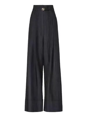 Fendi Pinstriped Wool Trousers - Black