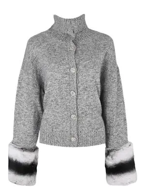 IZAAK AZANEI Faux-fur Cuff Button-down Cardigan - Grey