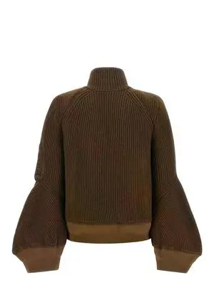 Sacai Ribbed-knit High-neck Jacket - Brown