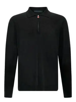 Kiton Half-zip 14 Micron Polo Shirt Black