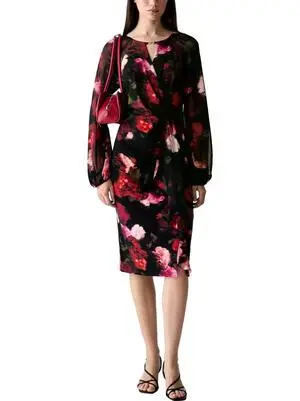 Joseph Ribkoff Floral-print Ruffled Midi Dress - Black