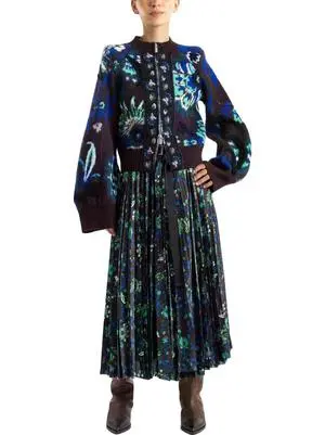 Sacai Floral-print Pleated Midi Skirt - Brown