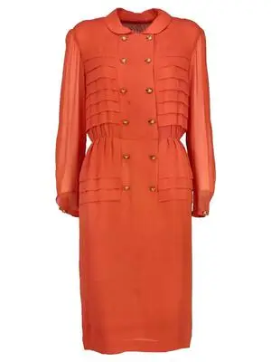 Vintage 80's Midi Tiered Double-breasted Dress - Orange