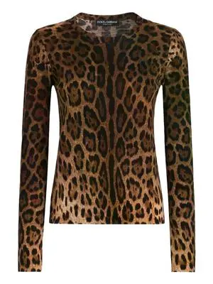 Dolce & Gabbana Leo-print Virgin Wool Pullover - Brown