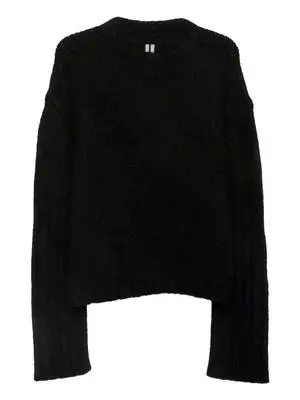 Rick Owens Ribbed Knit Crew Neck Long Sleeve Sweater - Black