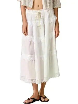 PNK Lace-trim Midi Skirt - White