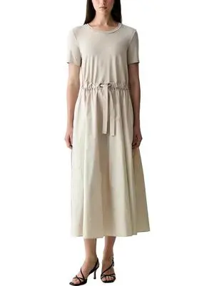 Joseph Ribkoff Maxi Dress With Drawstring Waist And Short Sleeves - Neutrals