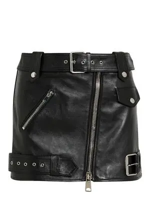 Alexander McQueen Buckle-detailed Zip-through Leather Mini Skirt - Black
