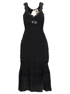 Farm Rio Satin, Chiffon And Lace Midi Dress - Black