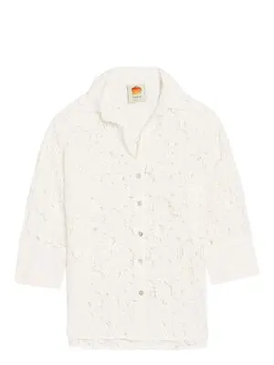 Farm Rio Broderie Anglaise Cotton Shirt - White