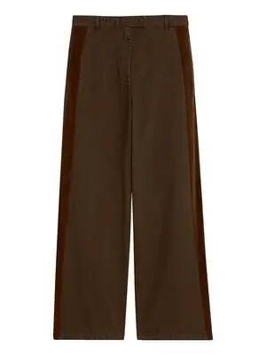 Dries Van Noten Velvet-trimmed Cotton Twill Wide-leg Pants - Chocolate