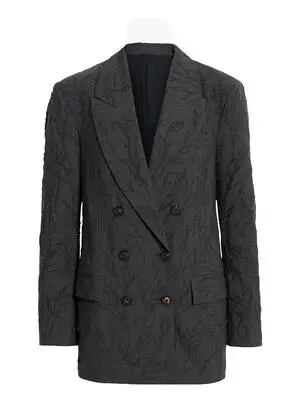 Brunello Cucinelli Doublebreasted Embroidered Woolblend Blazer - Dark Gray