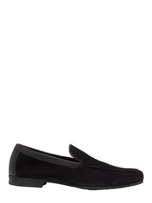 John Lobb Suede Loafers With Pebbled Leather Trim - Black