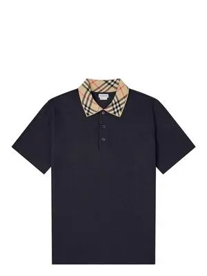Burberry Checked Cotton-Piqué Polo Shirt Charcoal