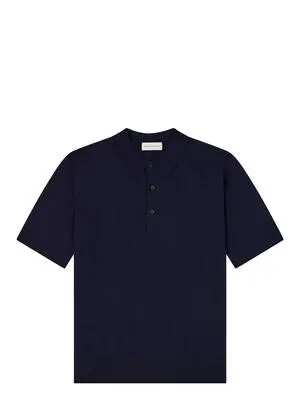 Dries Van Noten Murice Merino Wool Polo Shirt - Navy