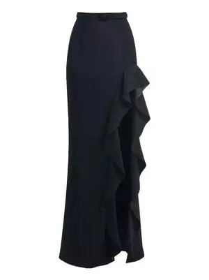 GEMY MAALOUF Ruffled Side-slit Maxi Skirt - Black
