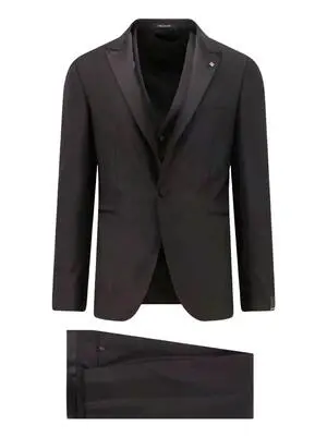 Tagliatore Satin-waistband Three-piece Single-breasted Suit - Black