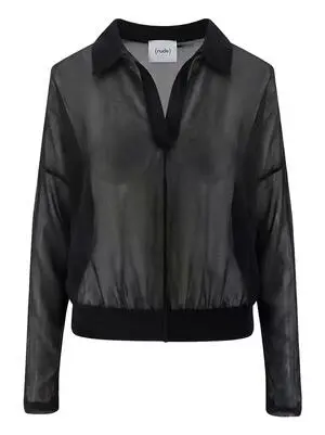 NUDE Sheer Long-sleeve Classic-collar T-shirt - Black