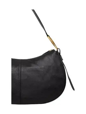 TWINSET Leather Shoulder Bag With Debossed Logo Hardware - Black