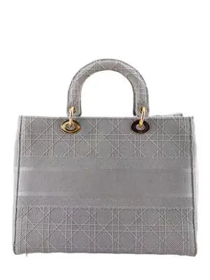 Dior Lady D-lite Bag Cannage Embroidered Canvas Large Tote Bag - Grey