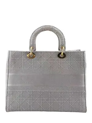 Dior Christian Dior Lady D-Lite Bag Cannage Embroidered Canvas Large Tote Bag Grey