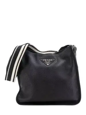 Prada Medium Hobo Bag With Logo Strap - Black