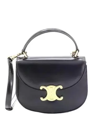 Celine Triomphe Besace Clea Top Handle Flap Bag Leather Mini Satchel - Black